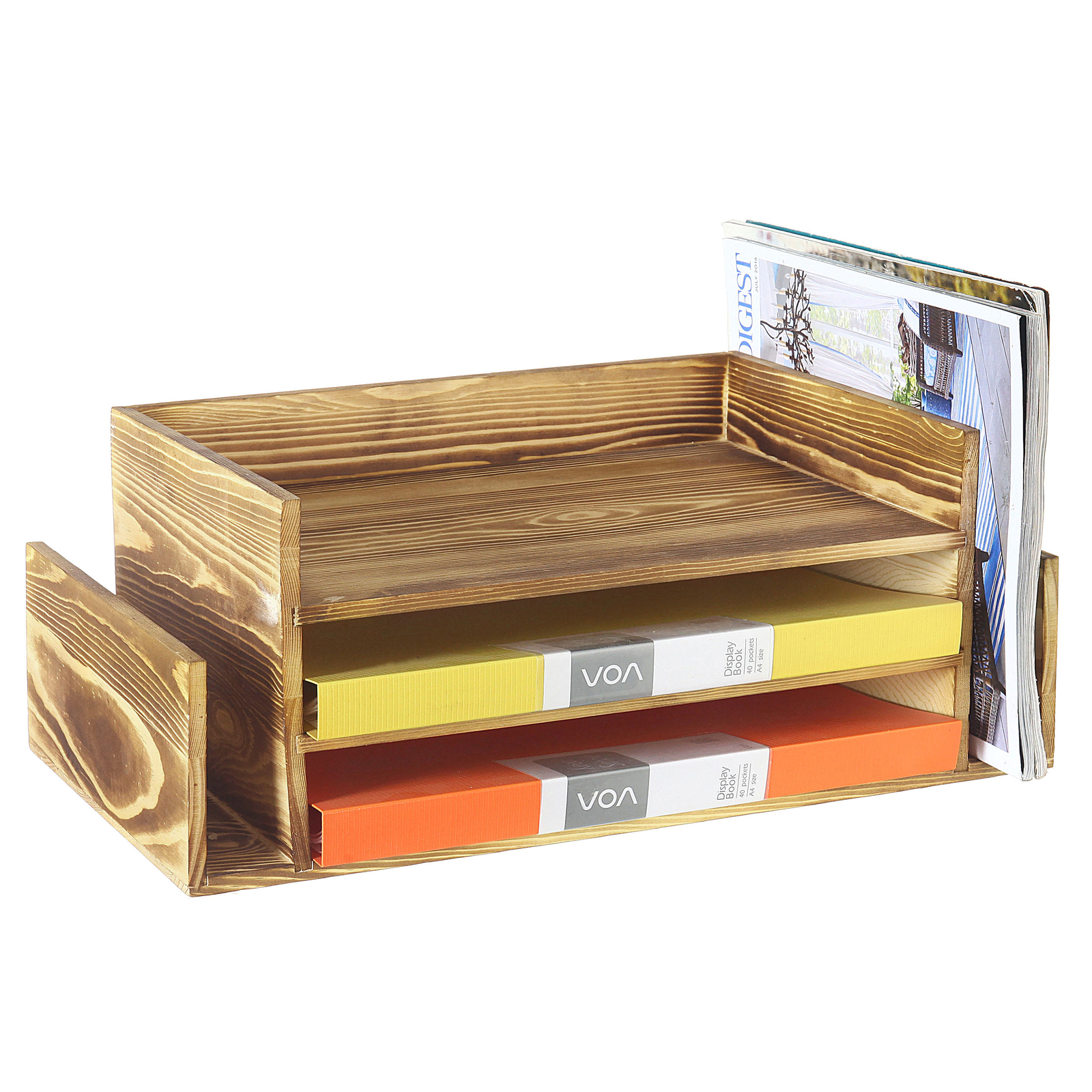 Burnt Wood 3-Tier Office Desktop Document Tray & Mail Sorter Organizer ...