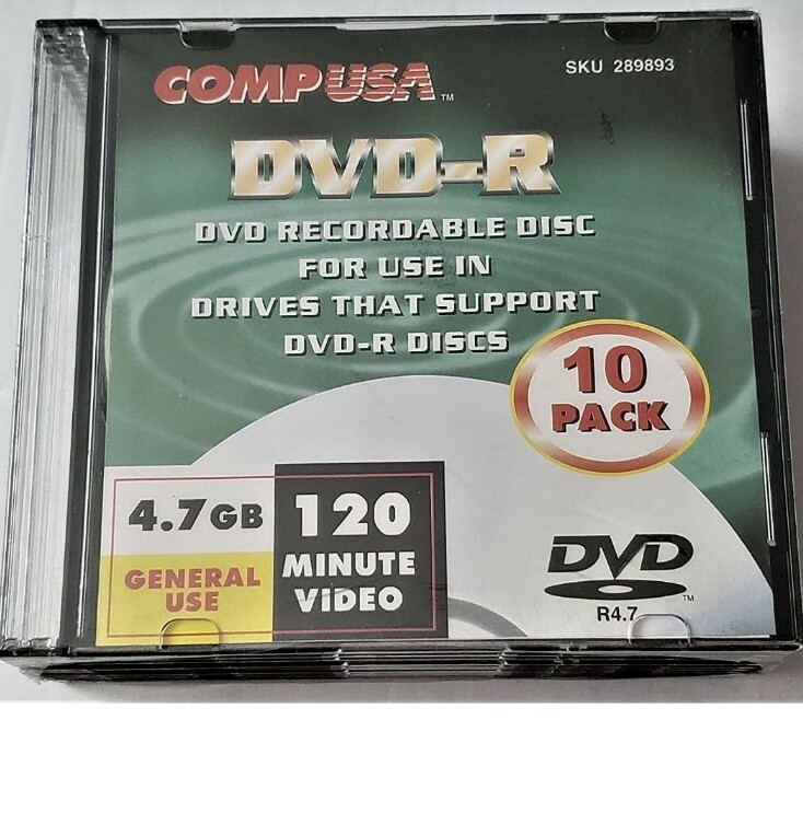 CompUSA 10 pack DVD-R recordable DVDs 4.7 GB in Jewel Cases 120 Min ...