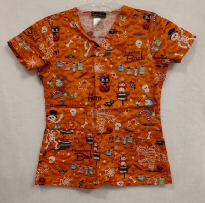 Cherokee V-Neck Monster Bash Scrub Top Medical Uniform XS | eBay