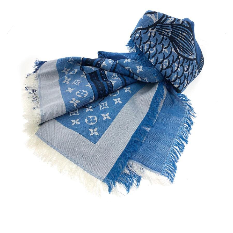 LOUIS VUITTON LV Monogram Koi Fish Blue White Scarf S… - Gem