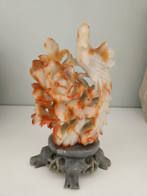 Vintage Chinese HandCarved Soapstone Sculpture Phoenix Flowers 7 ...
