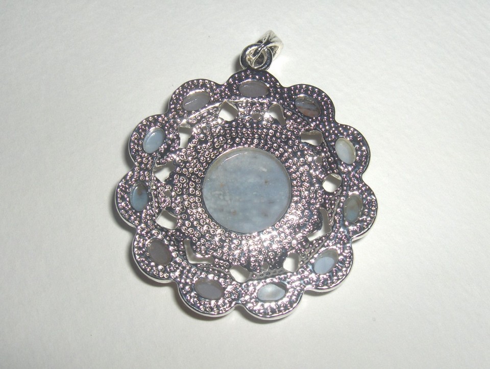 STERLING SILVER 925 MULTI STONE ROUND PENDANT GRAY TAN BEIGE LIGHT ...