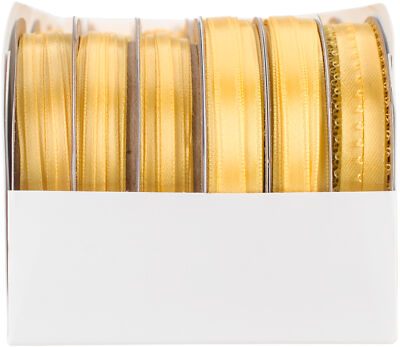Offray Spool O' Ribbon Woven Edge Solid Assortment 24/Pkg-Yellow Gold ...