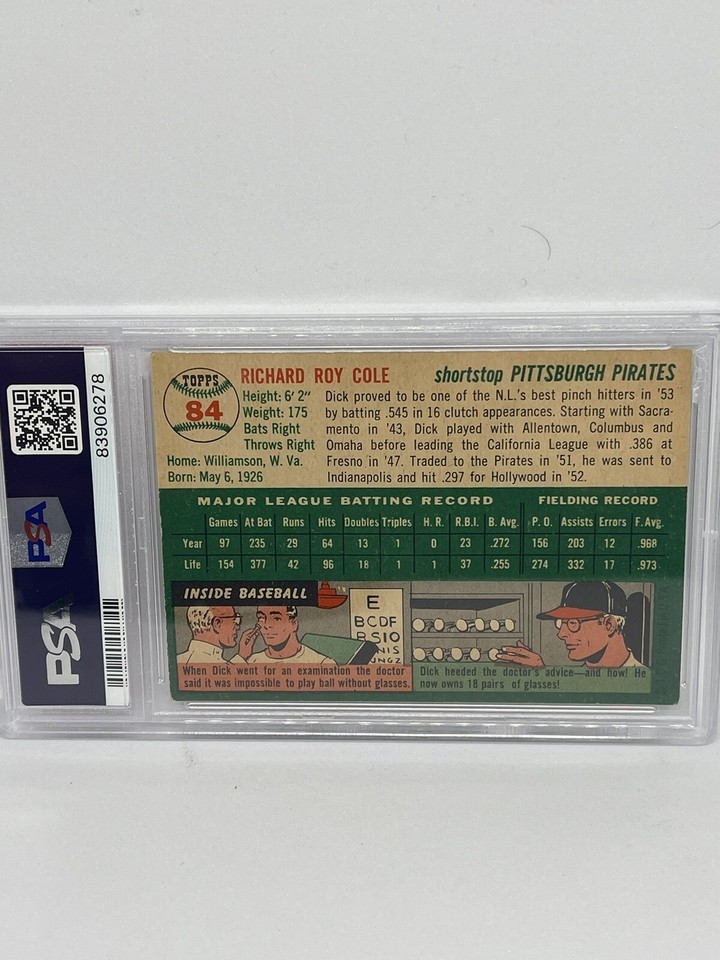 1954 Topps Dick Cole #84 PSA Graded 5 Pittsburgh Pirates | eBay