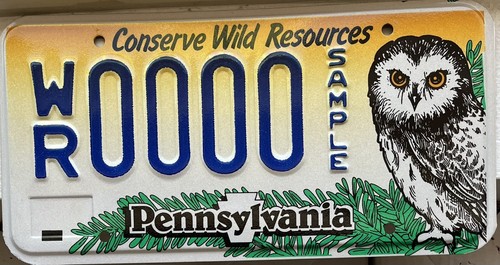 2000s Pennsylvania SAMPLE License Plate - "0000" WR OWL “Conserve Wild ...