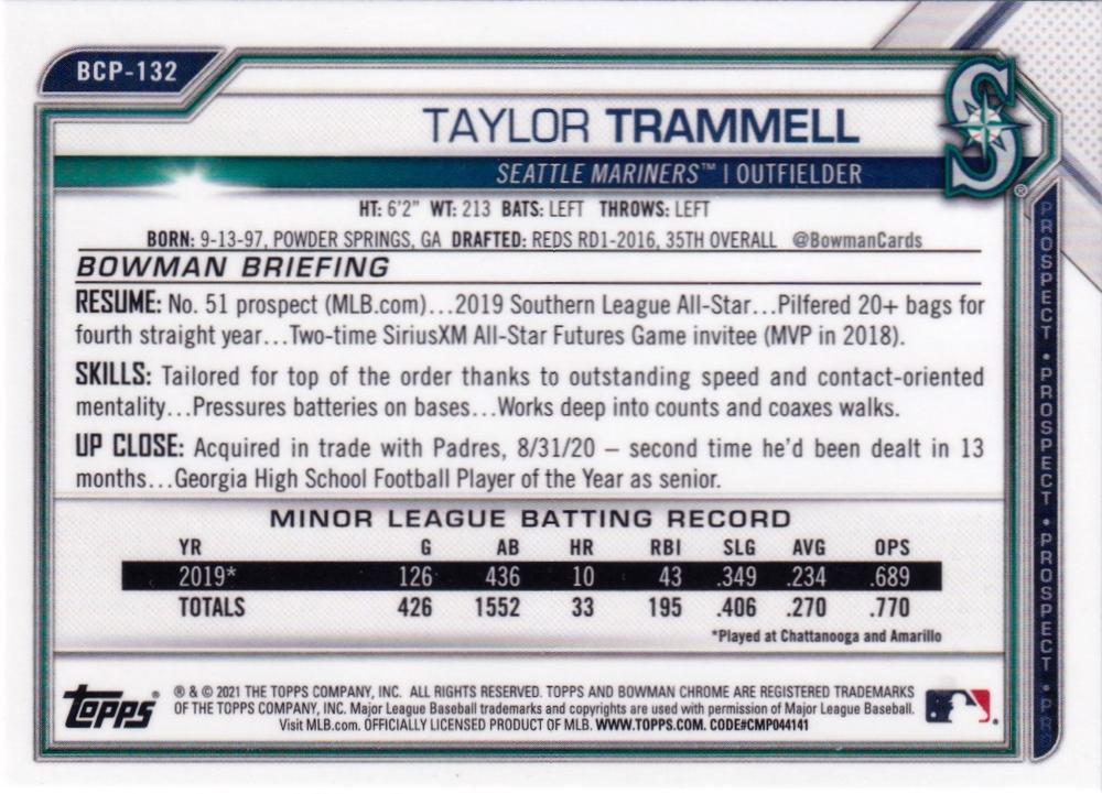 Taylor Trammell Cards - RC's, Base, Inserts - You Pick - Seattle ...