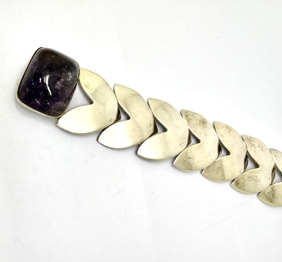 Early Fred Davis Taxco Modernist Sterling Amethyst Chevron Bracelet 7 ...