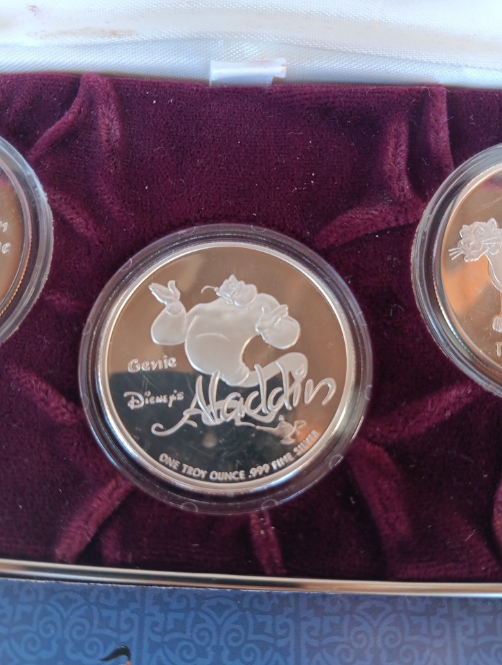 Disney Aladdin 3-Coin Troy Oz .999 Silver Genie, Jafar, Aladdin/Jasmine ...
