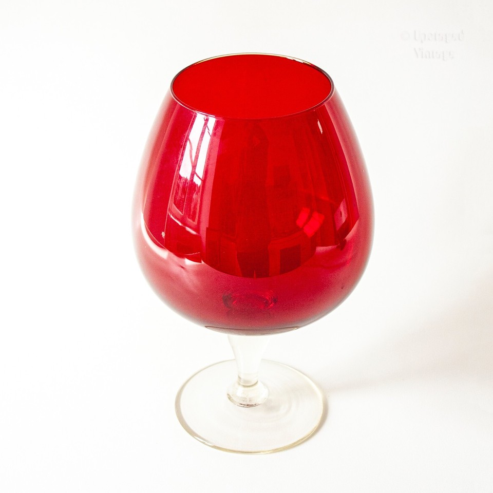 Italian Vintage 1960s/70s Empoli Ruby Red Glass Optic Brandy Balloon ...