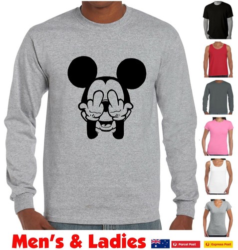 Mouse gives the finger Funny T-Shirt Ladies Mens Singlet rude Mickey ...