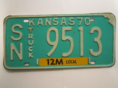LICENSE PLATE Truck Tag 1970 KANSAS SN 9513 Shawnee County [Z272] | eBay