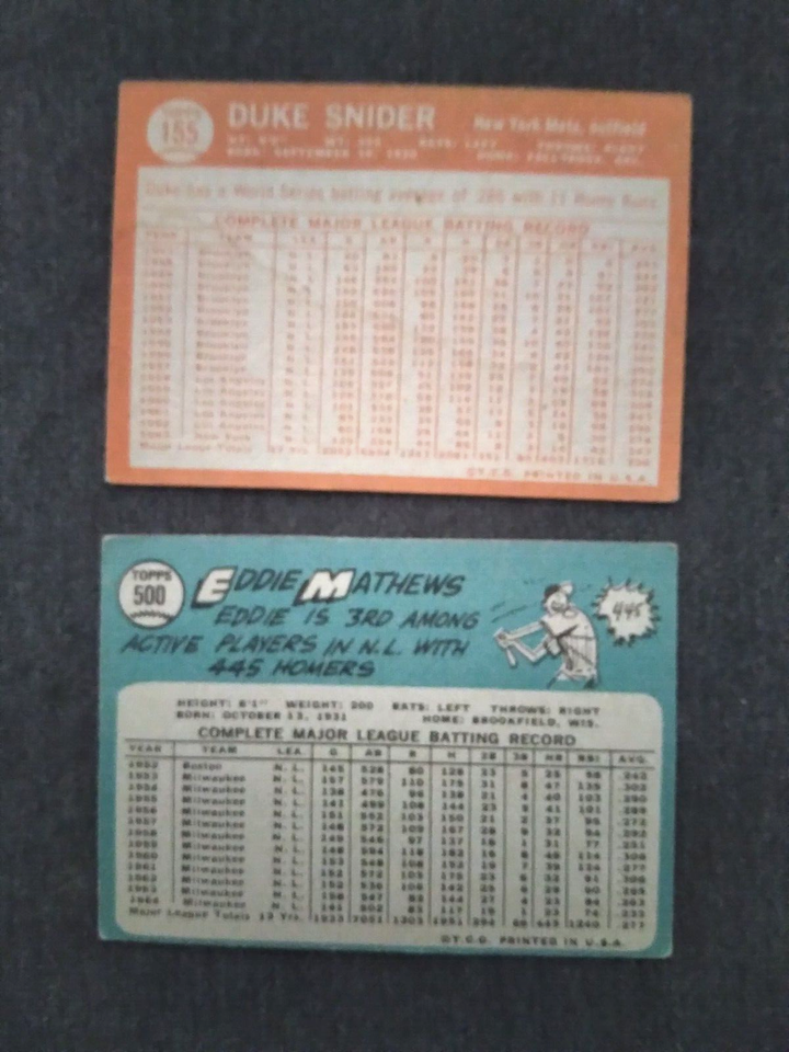 1964 1965 Topps #155 500 Duke Snider Eddie Mathews HOF Lot Nice | eBay