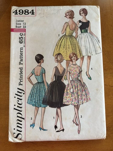 Vintage 1963 Simplicity #4984 Sewing Pattern Cocktail or Prom Dress Sz ...