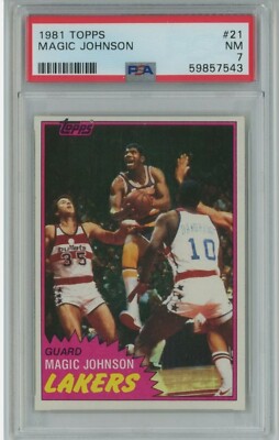 1981 TOPPS MAGIC JOHNSON CARD #21 - GRADED PSA 7 - 1st SOLO ROOKIE HOF ...