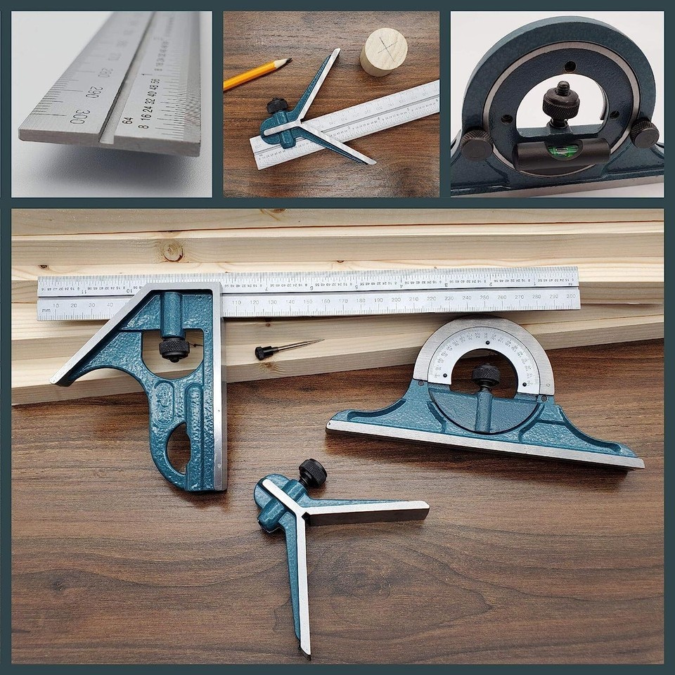 Combination Square Set with Protractor Woodworking Tri-Square Ruler ...