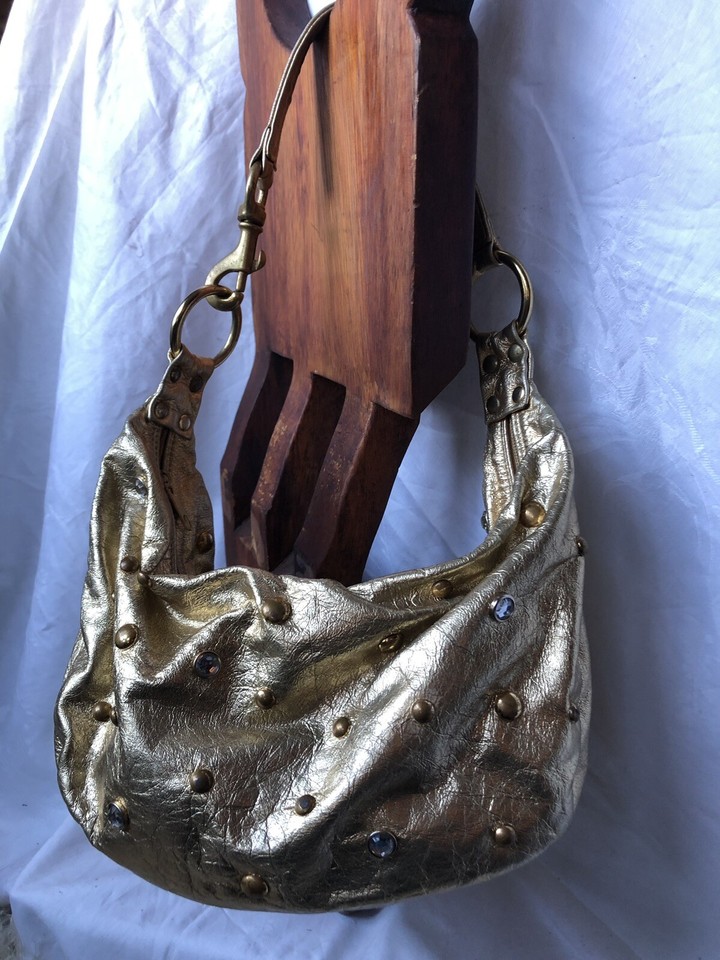 Kiki Pearl Hobo Bag - Gold Metallic with Rhinestones & Metal Studds ...