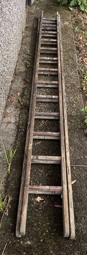 Vintage Double Wooden Ladders 13 Rung 12ft closed. | eBay UK