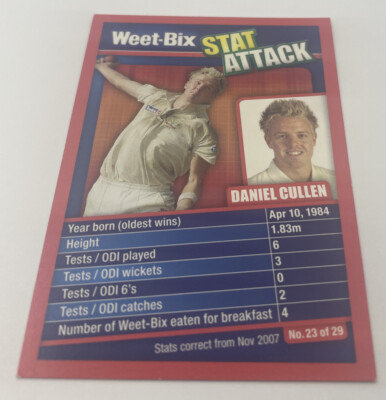 #D419. WEETBIX STAT ATTACK CRICKET CARD #23 DANIEL CULLEN | eBay