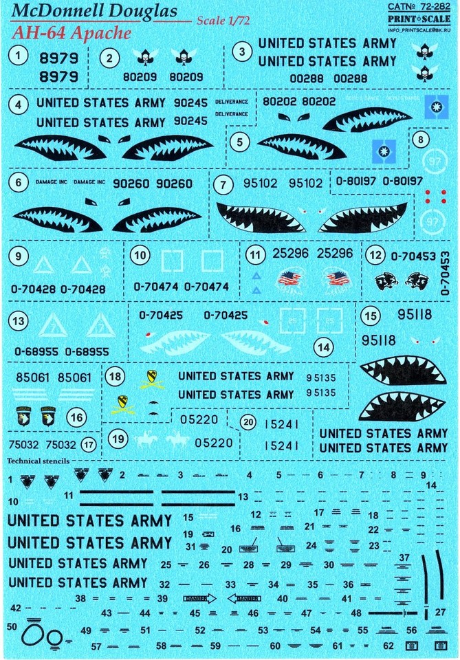 Print Scale Decals 1/72 MCDONNELL DOUGLAS AH-64A APACHE U.S. Attack ...