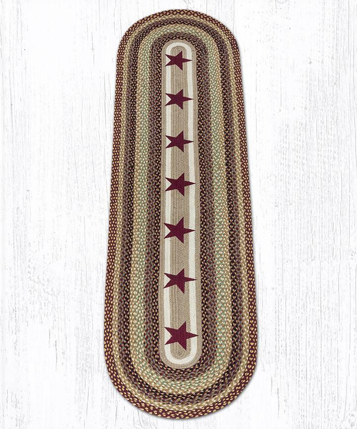 Braided Jute Painted Stenciled Oval Area Rug. BURGUNDY STARS. Earth ...