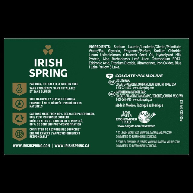 Irish Spring Bar Soap for Men, Aloe Mist Deodorant Bar Soap, 3.7 Oz, 12 ...