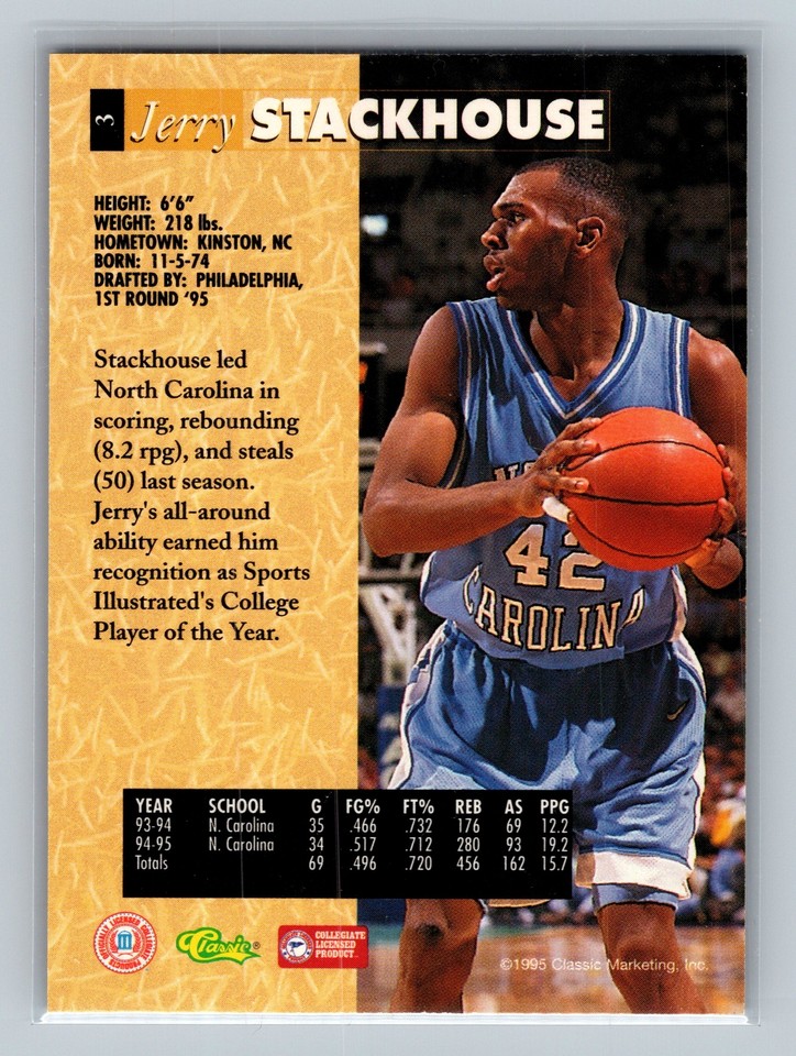 Jerry Stackhouse #3 1995 Classic Five Sport Philadelphia 76ers | eBay