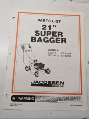 JACOBSEN ILLUSTRATED PARTS CATALOG MANUAL LIST 21” SUPER BAGGER 99269-9 ...