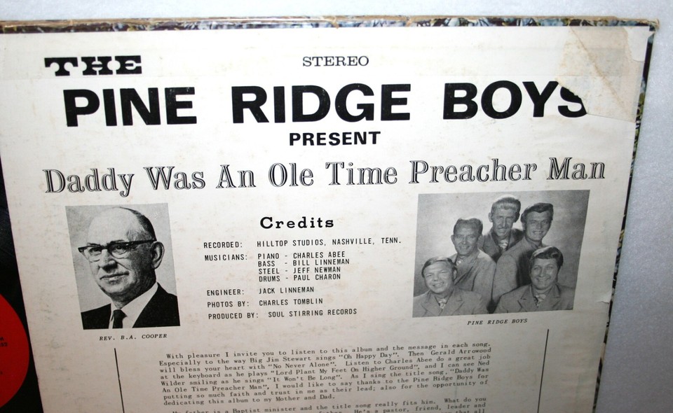PINE RIDGE BOYS Daddy Was An Ole Time Preacher Man LP Southern Gospel ...