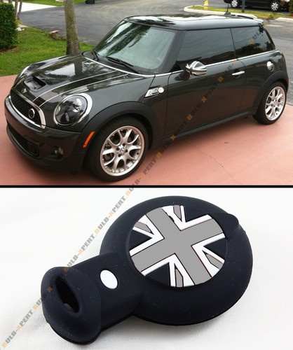 BLK GREY UNION JACK 3D SILICONE CASE COVER FOR MINI COOPER SMART CAR ...