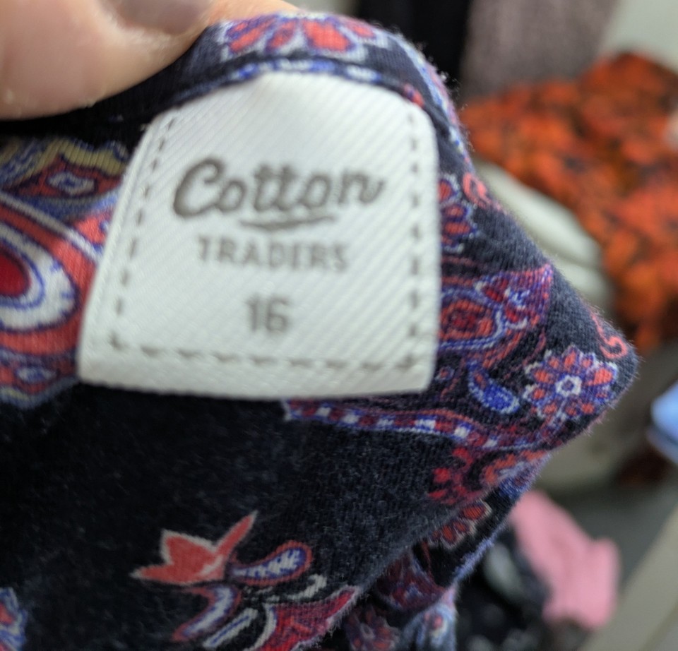 Cotton Traders Top UK 16 top long line or dress navy paisley print ...