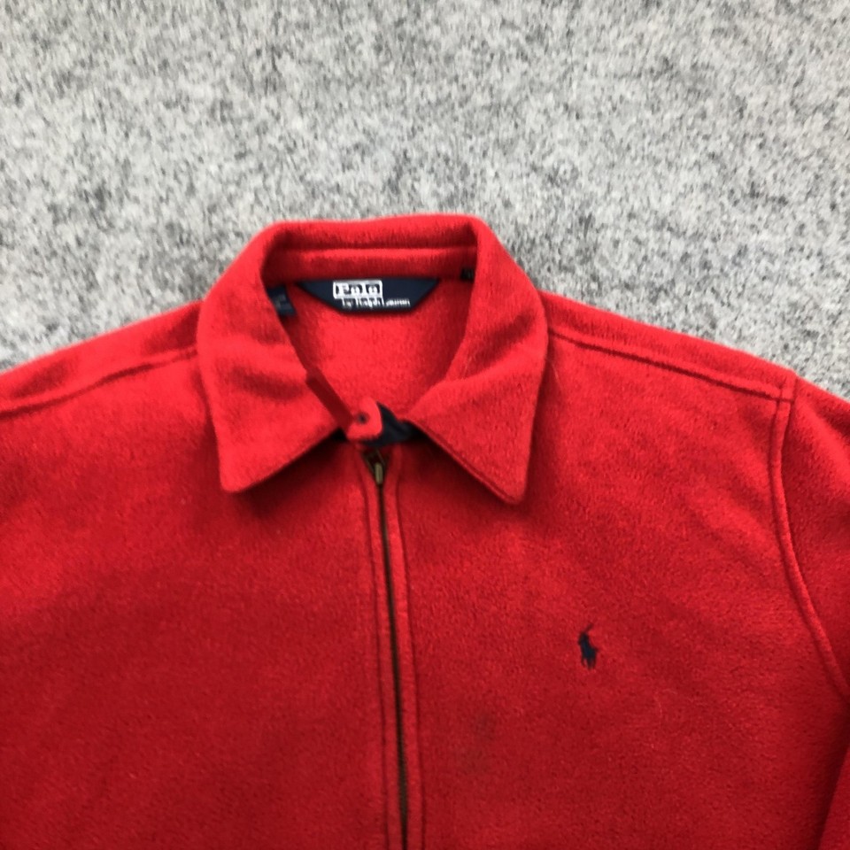 Polo Ralph Lauren Jacket Mens XL Red Fleece Bomber Full Zip Collared ...