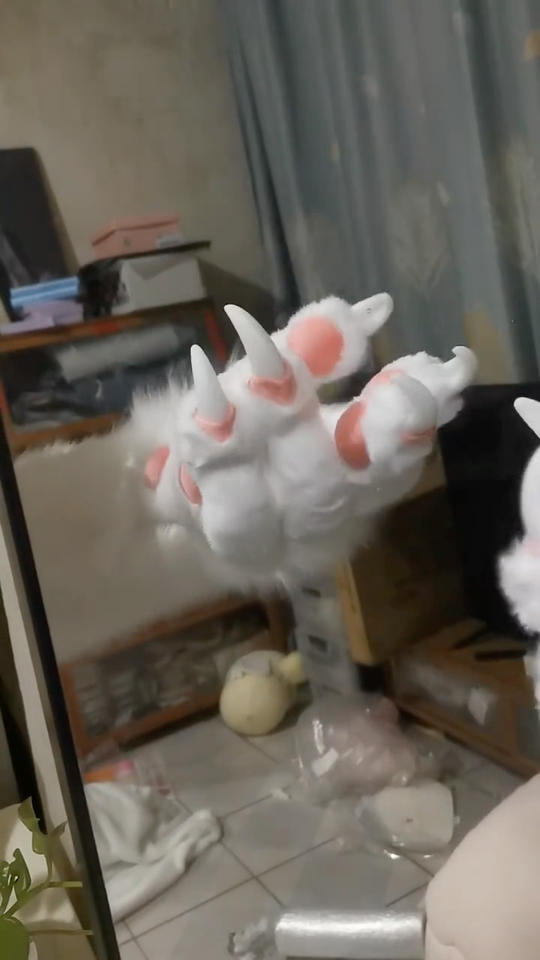 Custom Realistic White Cat Fursuit Paws Pink Beans Sharp Claws Furry ...