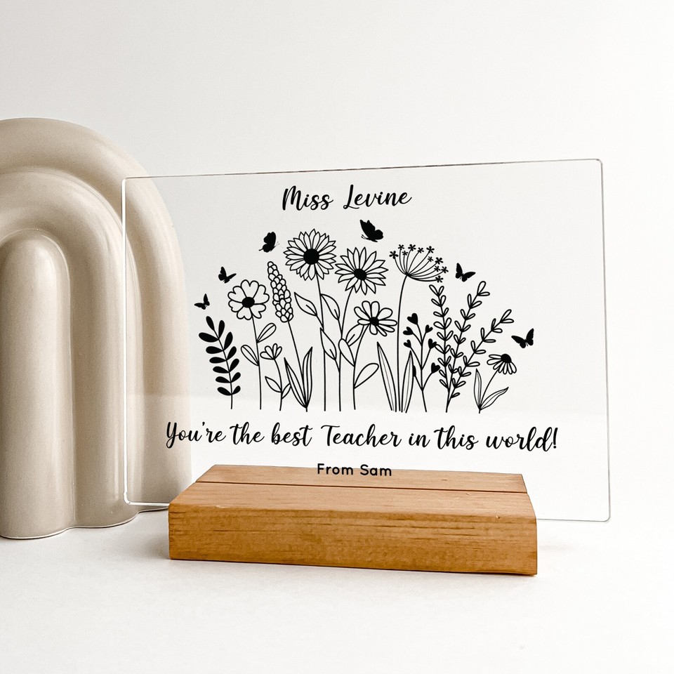 Personalized Best Teacher Professor Educator Wood Base Desk Table Stand ...