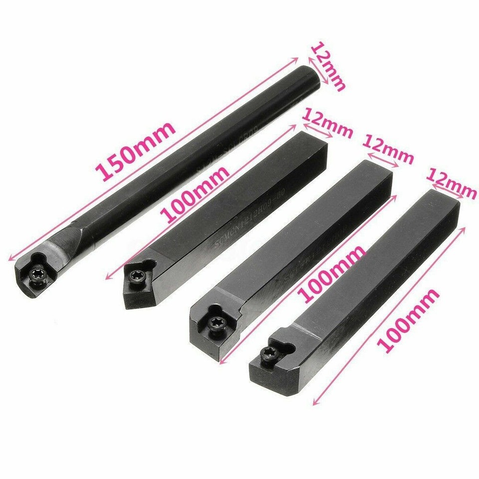 4 Set Shank Lathe Turning Tool Boring Holder 12mm + 10pcs Carbide ...