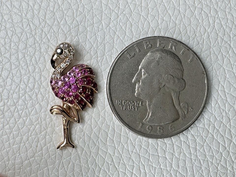 Safari by Effy 14k Yellow Gold Diamond Pink Gemstones Flamingo Bird ...