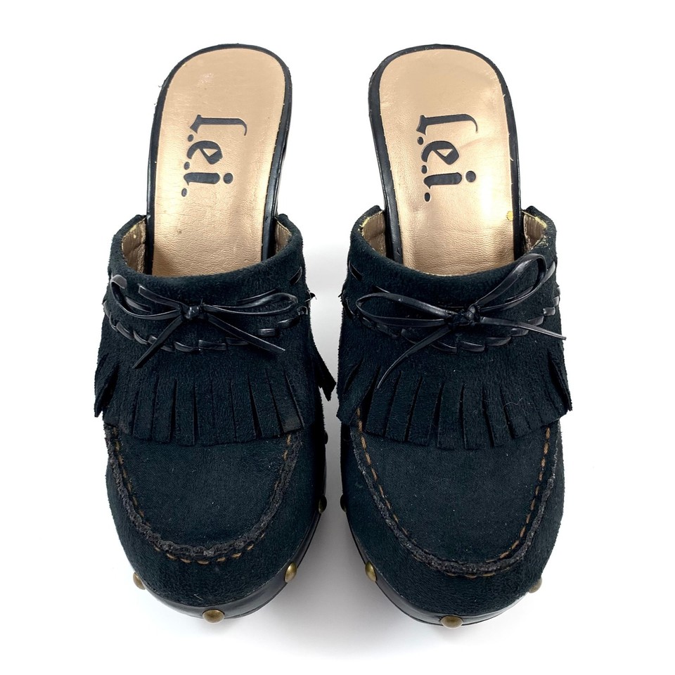 90's vintage L.E.I platform Mary Jane black tassel clogs | eBay