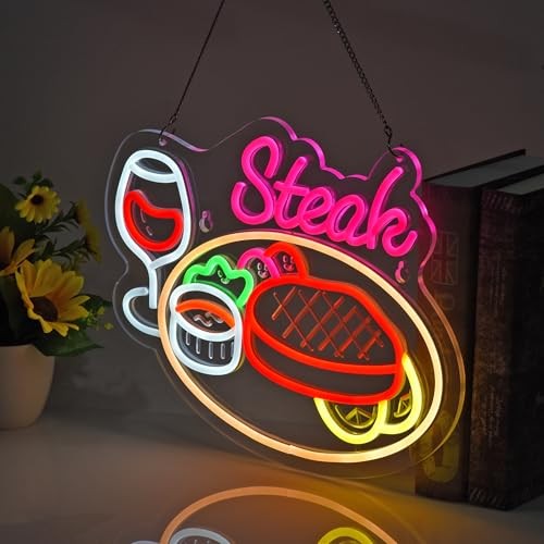 Steak Neon Sign, Steak Neon Lights Hanging Wall Art Decoration for ...