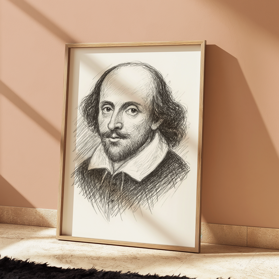 WILLIAM SHAKESPEARE DRAWING PRINT PORTRAIT SKETCH 8" x 10" POET WALL ...