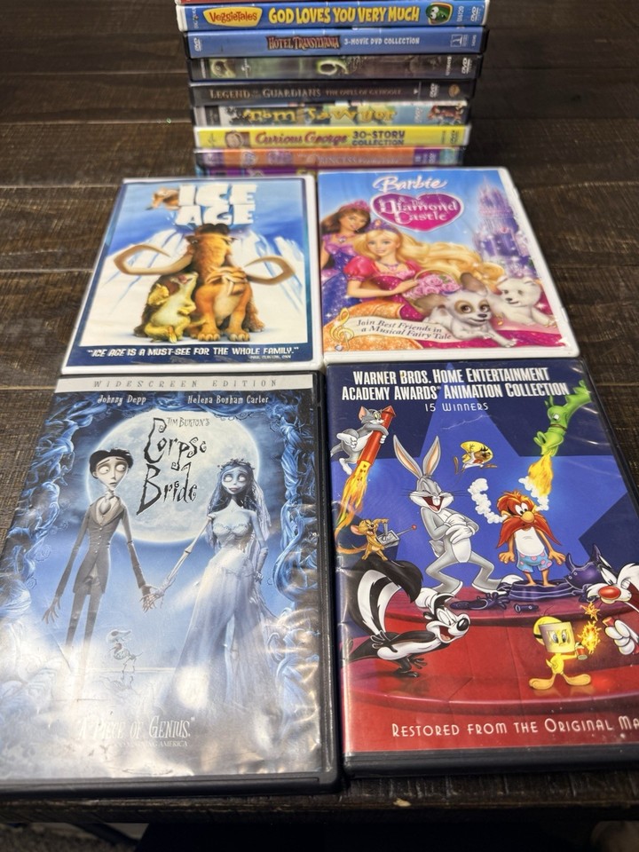 19 DVD Lot Kids/Family: Nemo Ice Age Pikachu Oz VeggieTales Ren ...