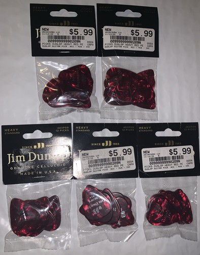 5 Dunlop Premium Celluloid Classic Guitar Picks-12 Per Pack Red ...