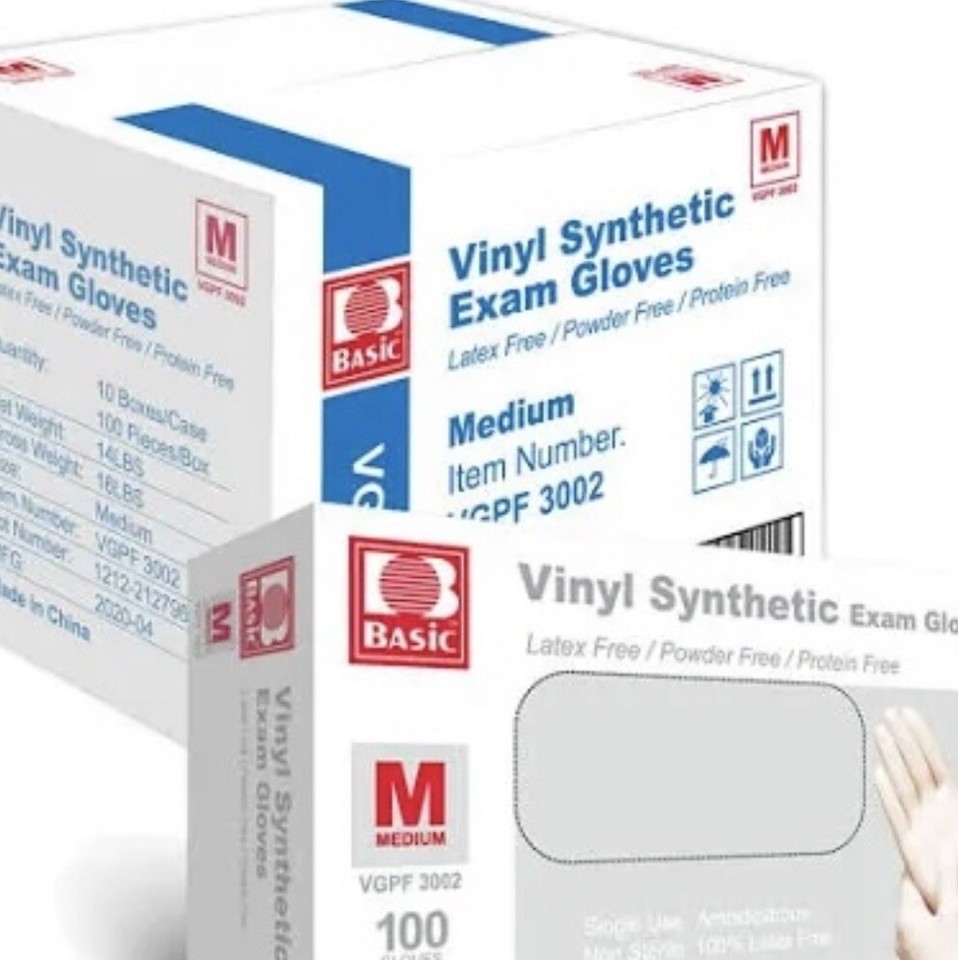 1000 BASIC Vinyl Synmax Exam Gloves Clear Medium Disposable Power ...