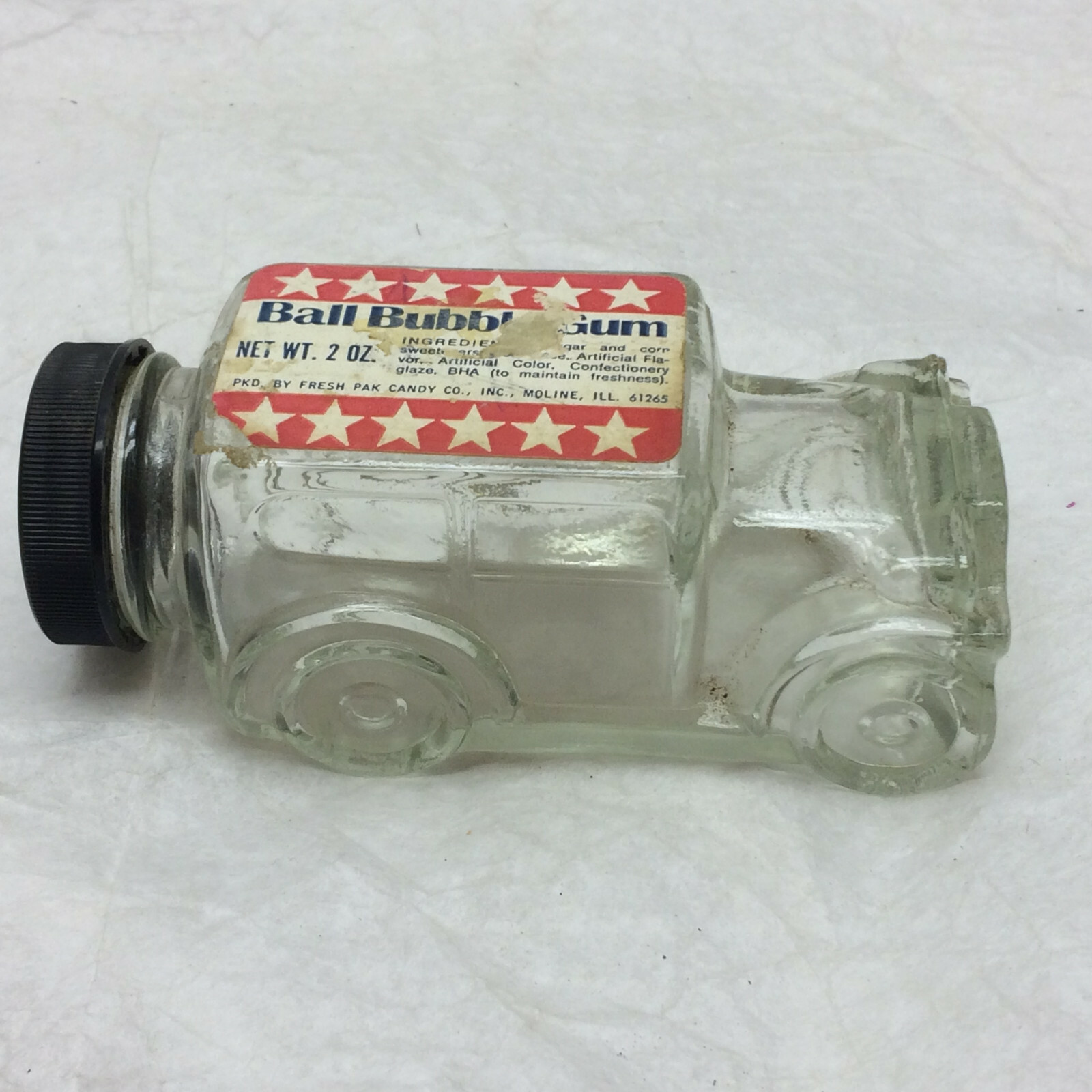 Vintage Glass Candy Container Car Shape Ball Bubble Gum Fresh Pak Candy ...