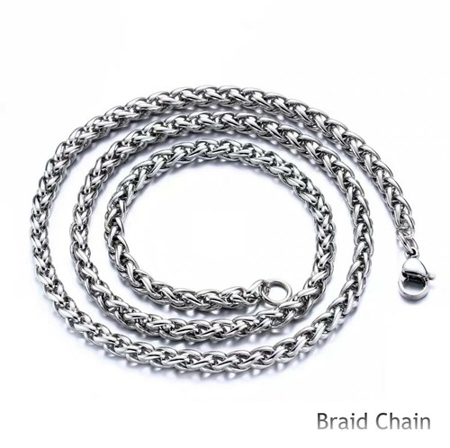Stainless Steel Braided Wheat Rope Chain Necklace Biker Jewelry 20-28 ...