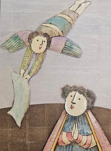 Rare Signed J. Roybal - Woman and a Angel - Giclee Art Painting on ...