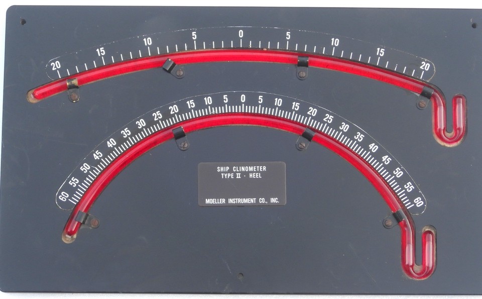 LARGE MOELLER INSTRUMENT CO. SHIPS SUBMARINE TWIN TUBE CLINOMETER LEVEL ...