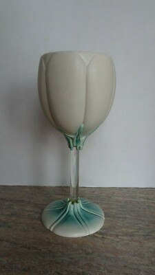 Newman Ceramic Works Wine Glass Tulip Shaped Iridescent Stem Signed ...