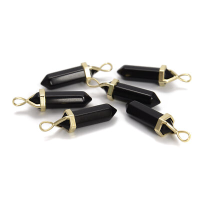 Black Obsidian Pendulum Healing Point Gold Plated Bail Pendant 8x40mm 6 ...