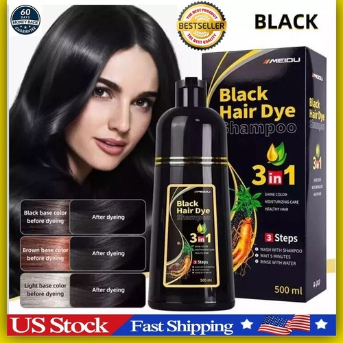 Black Hair Dye Shampoo Fast Instant Magic 3 in 1 Hair Dye Shampoo 500ml ...