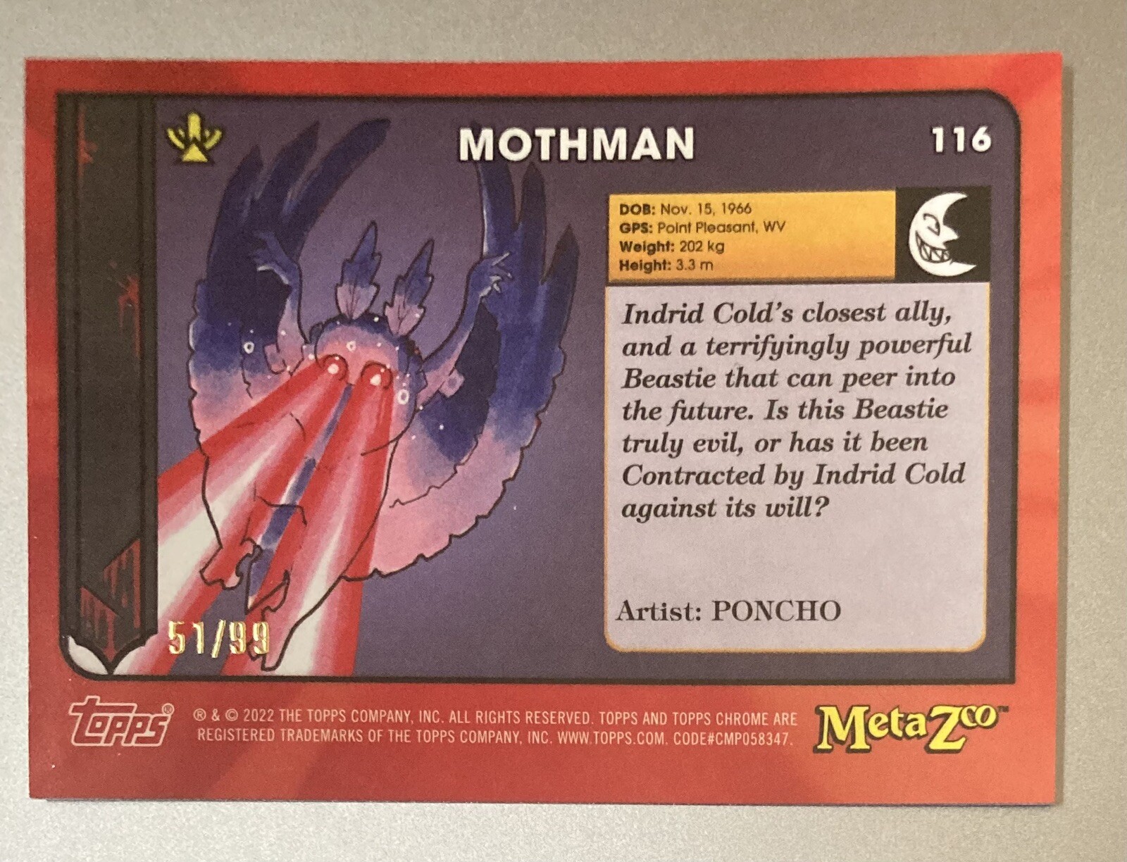 2022 Topps Chrome Metazoo Mothman Green Refractor #51/99 Alternate Art ...