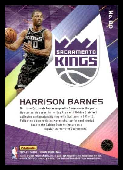 2020 Panini Recon #80 Harrison Barnes Sacramento Kings Basketball card ...